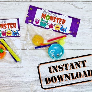 Halloween Make a Monster Printable Bag Topper, Halloween Class Party ...