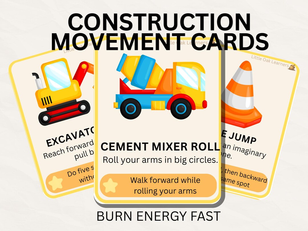 Construction Movement Cards for Kids | Gross Motor Activity | Toddler ...