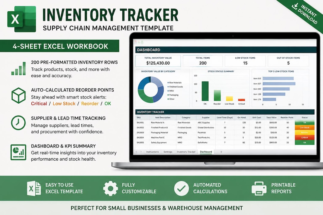 Excel Inventory Tracker | Supply Chain Management Template | Small ...