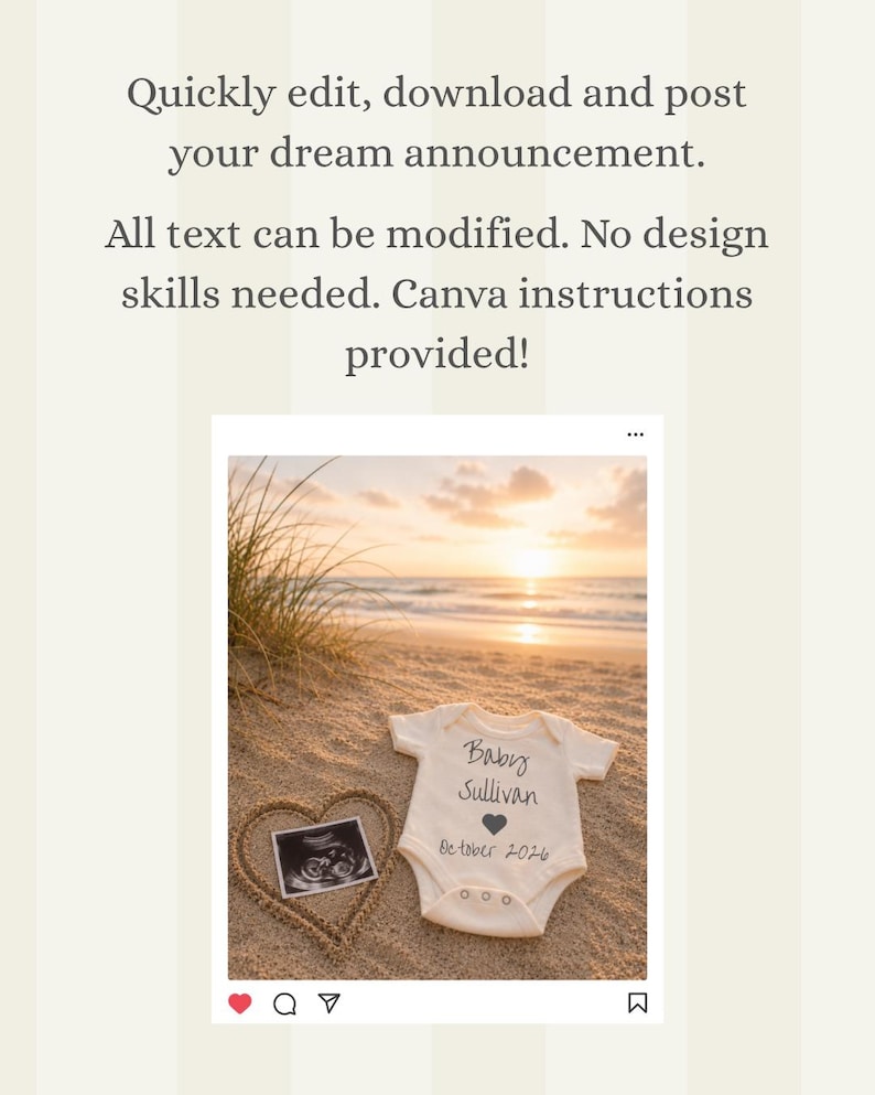 Beach Pregnancy Announcement | Digital Summer Themed Baby Reveal ...