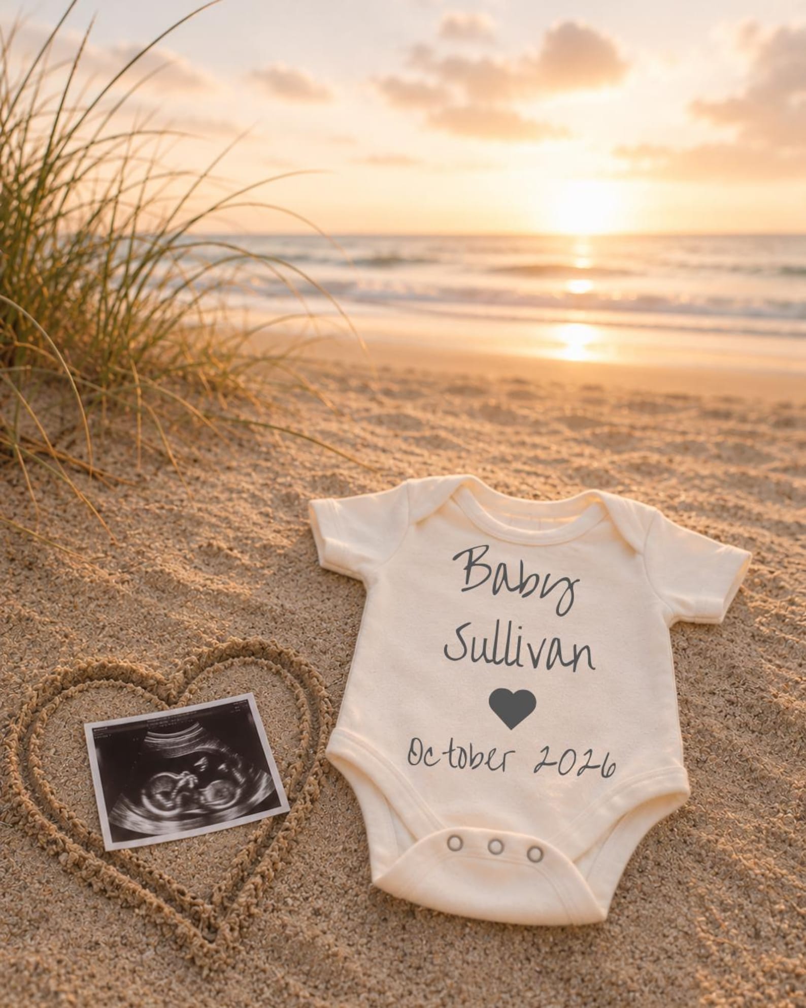 Beach Pregnancy Announcement | Digital Summer Themed Baby Reveal ...
