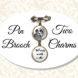 Custom Bow Pin With Two Charms, Wedding Memory Brooch, Bride Memento ...