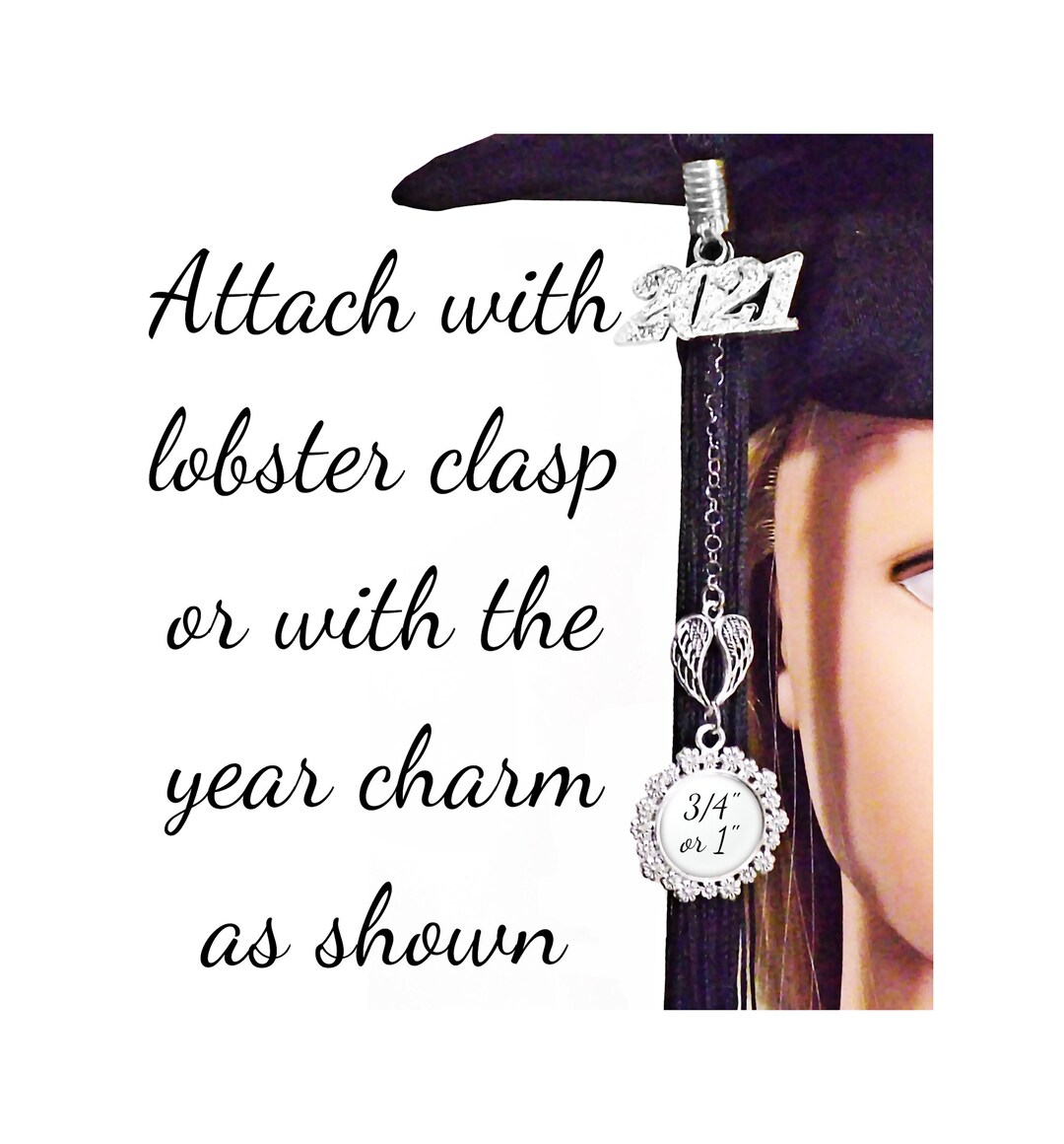 Angel Wings Heart Flower Graduation Tassel Charm, BLACK or SILVER ...