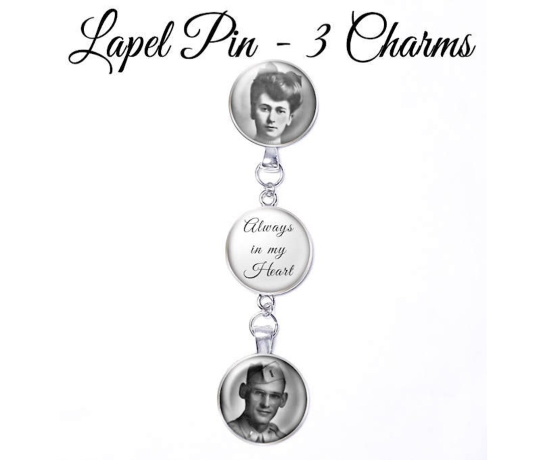 Custom Lapel Pin With Three Charms, Wedding Memory Pin, Groom Memento ...