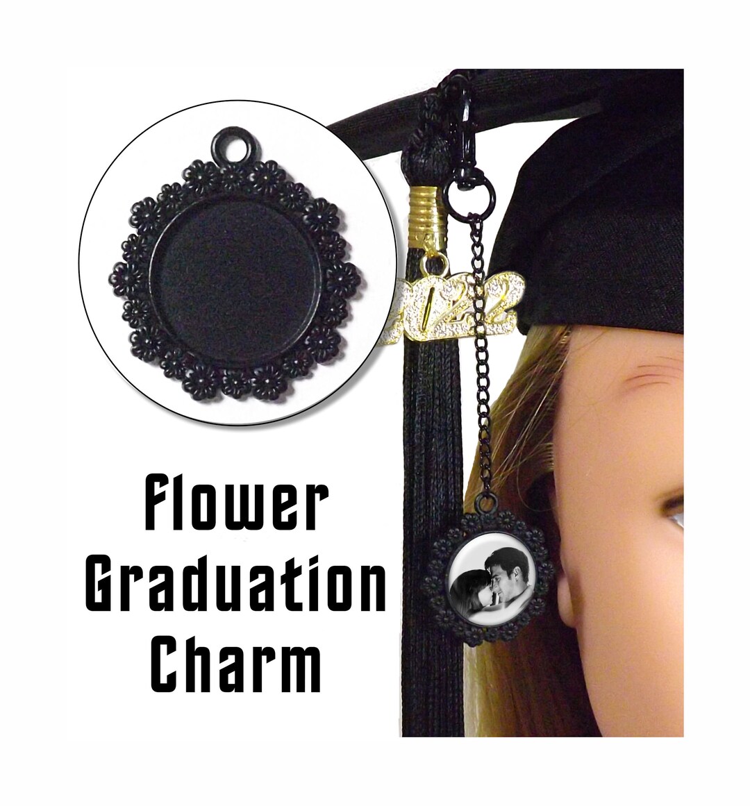 Flower Graduation Tassel Charm, Memorial Photo Charm for Mortarboard ...