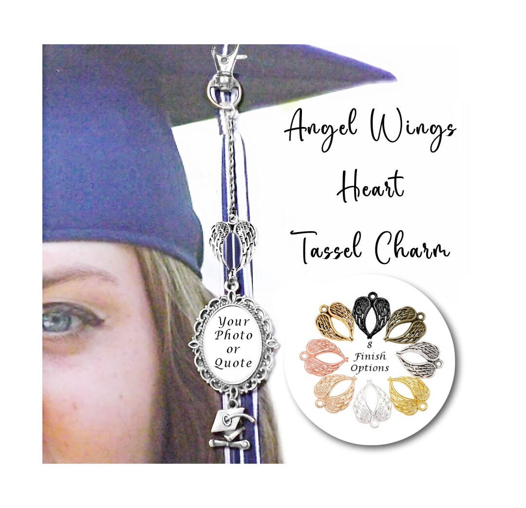 Angel Wings Heart Graduation Tassel Charm, Memorial Photo Charm for ...