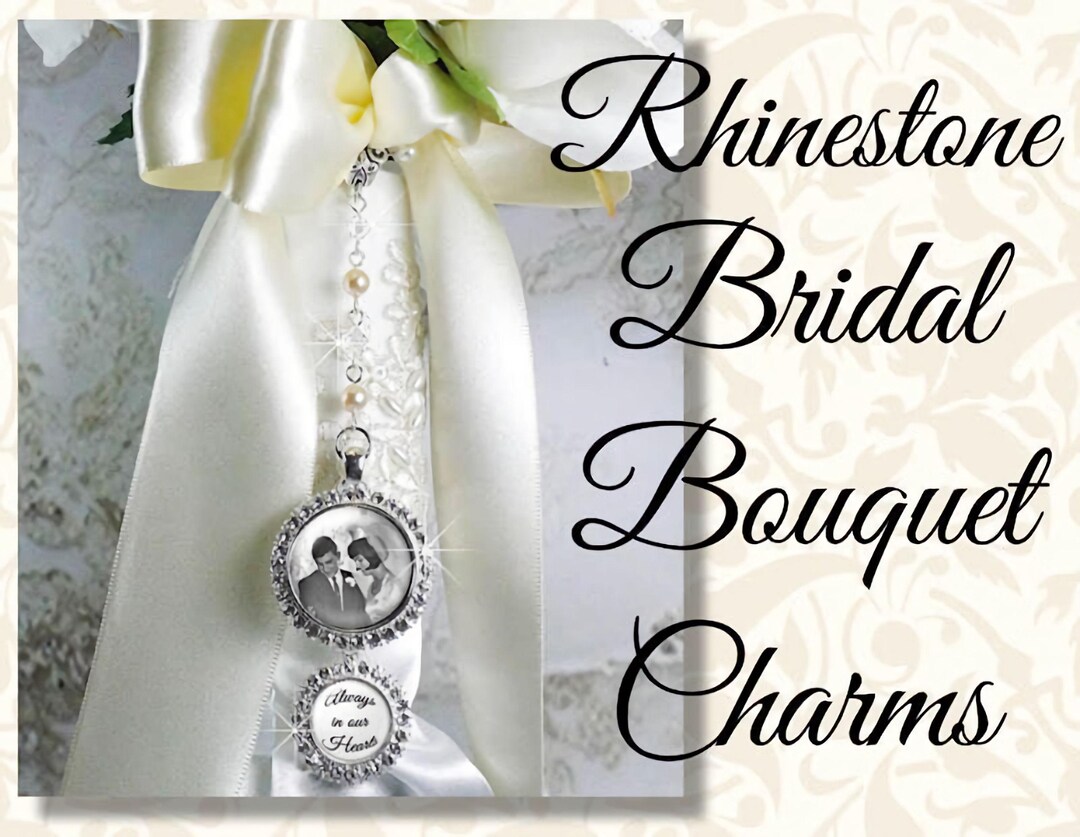 Bridal Bouquet Photo Charm in Rhinestones on Jewel Chain With Two ...