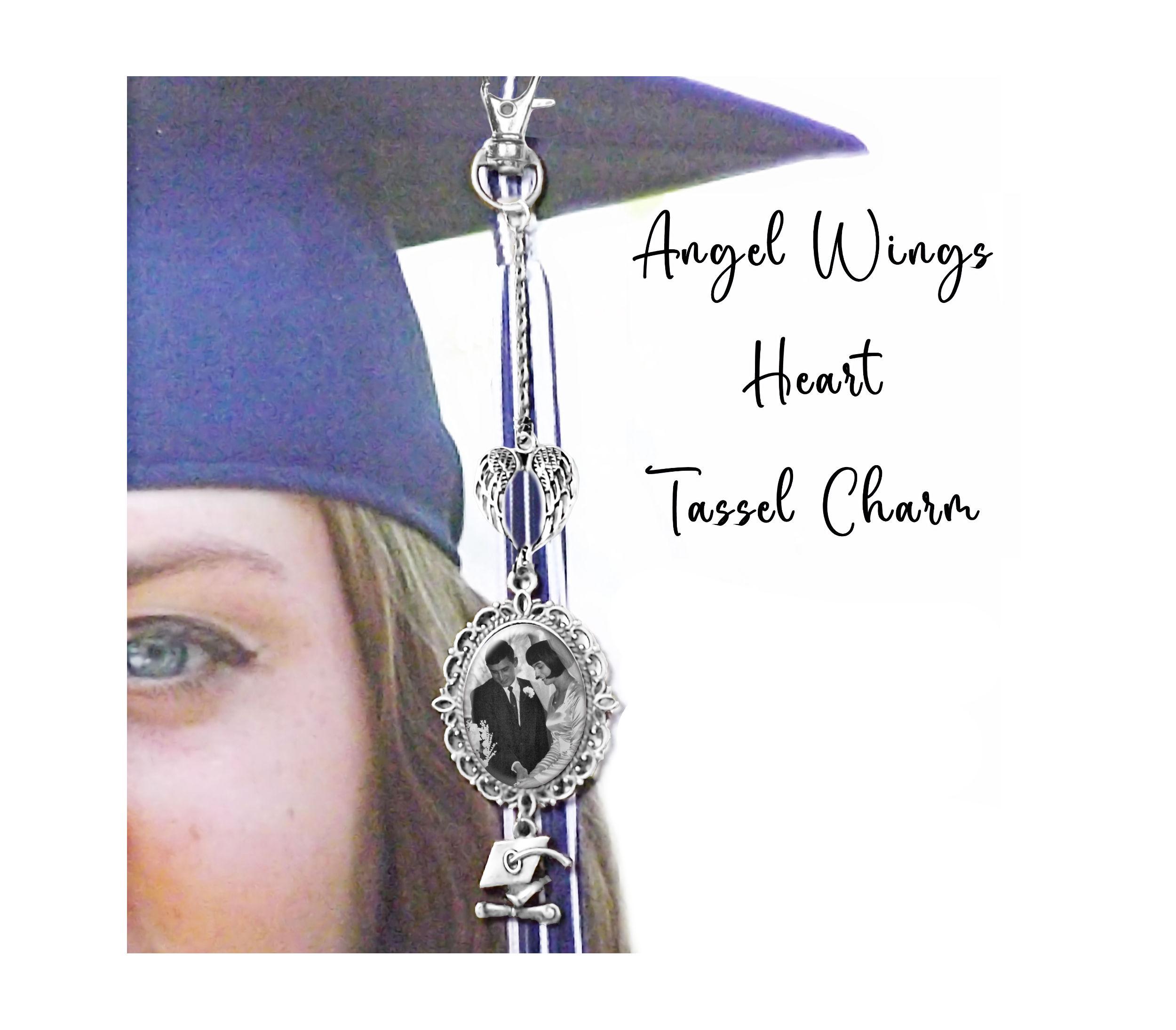 Angel Wings Heart Graduation Tassel Charm, Memorial Photo Charm for ...