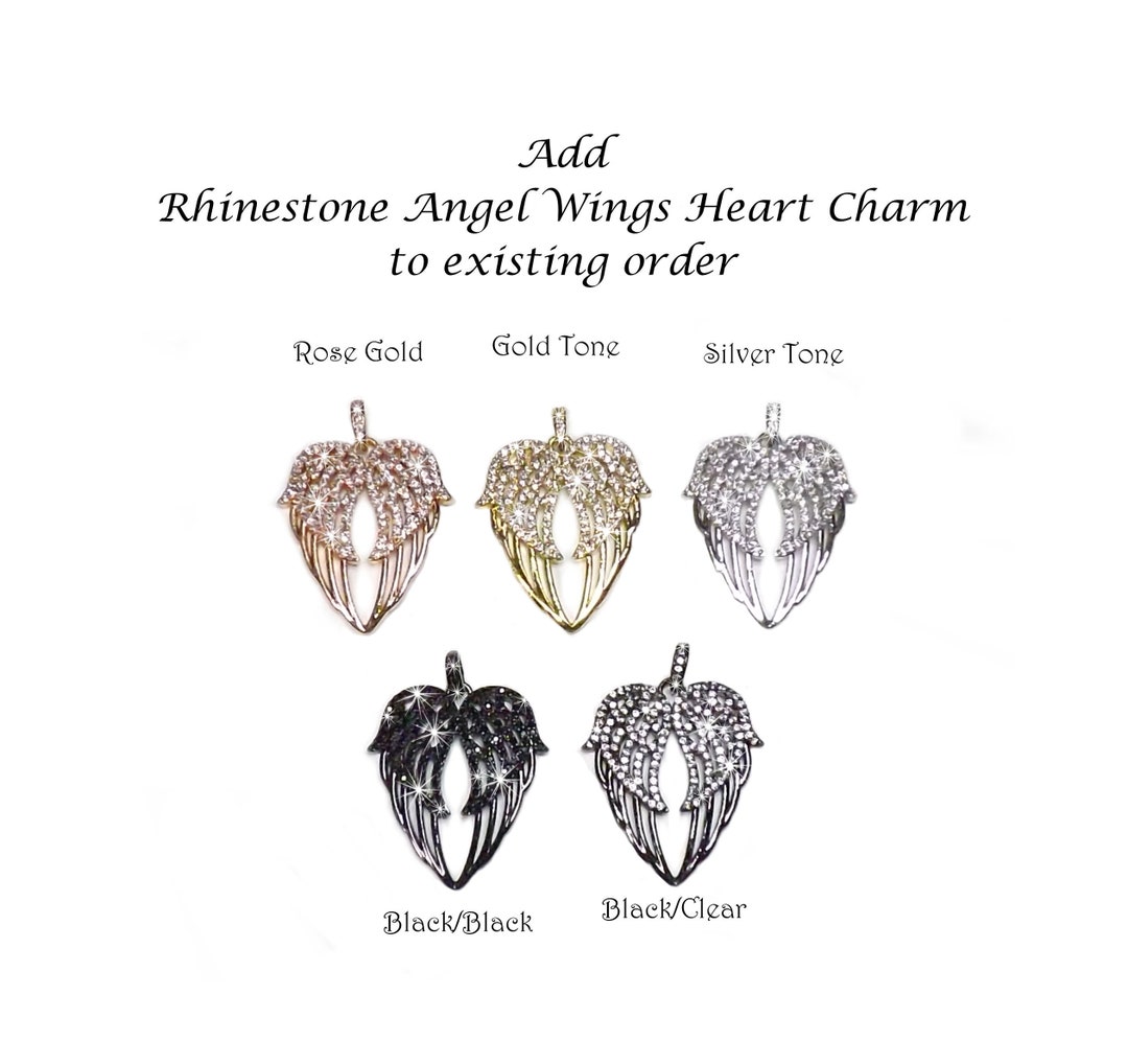 Add a Rhinestone Angel Wings Heart Charm to EXISTING Order, Finish ...