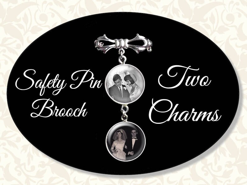 Custom Bow Pin With Two Charms Wedding Memory Brooch Bride | Etsy