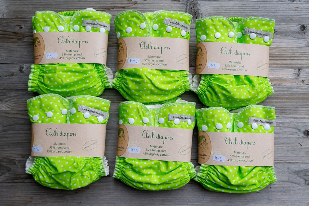 6pc Hemp-organic Cotton Cloth Diapers With Print +1pc Merino Wool ...