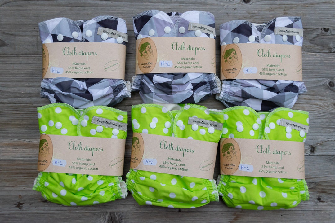 6 Pc Hemp - Organic Cotton Cloth Diapers Set With Colored, Print + 1 Pc ...