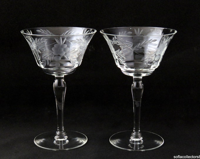 Champagne Glasses / Coupes Panel Optic W Cut Leafy Floral & Dots ...
