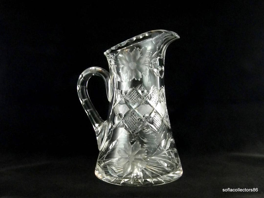Antique ABP Cut Glass Pitcher: Floral & Cross Hatch Pattern, Ca. 1900 ...
