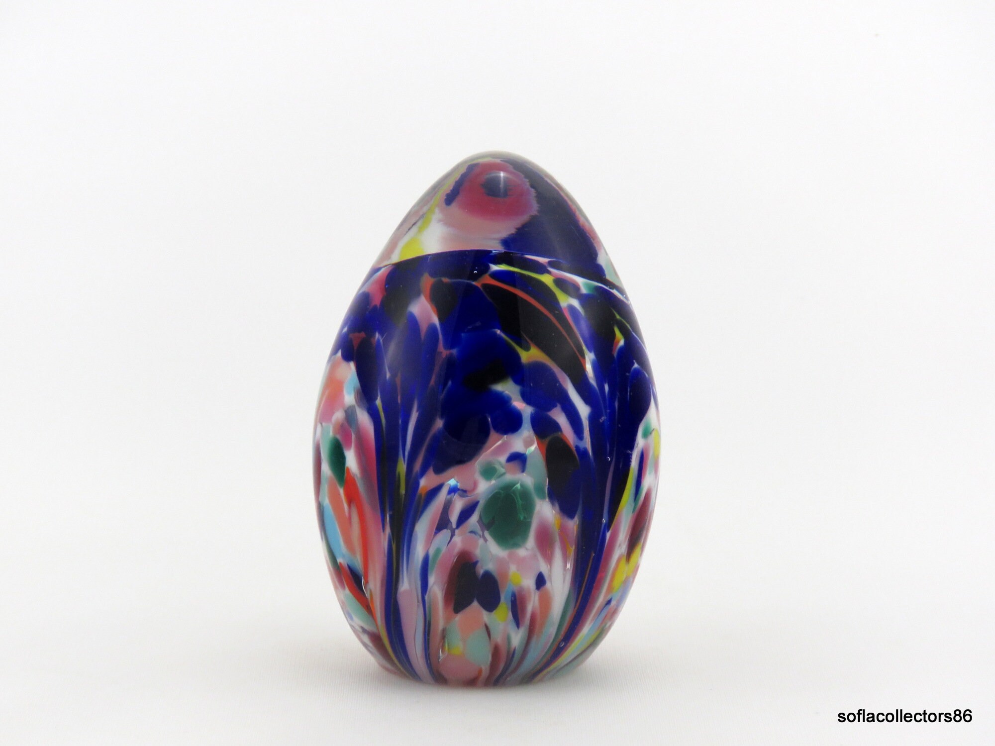Art & Collectibles Shelf Decor Glass Art MCM Blue and Yellow Glass Egg ...