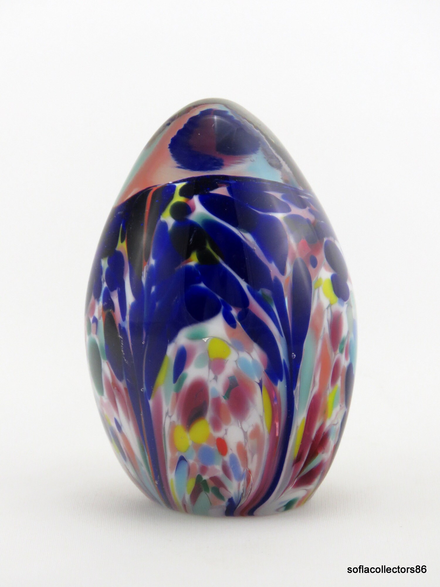 Art & Collectibles Shelf Decor Glass Art MCM Blue and Yellow Glass Egg ...
