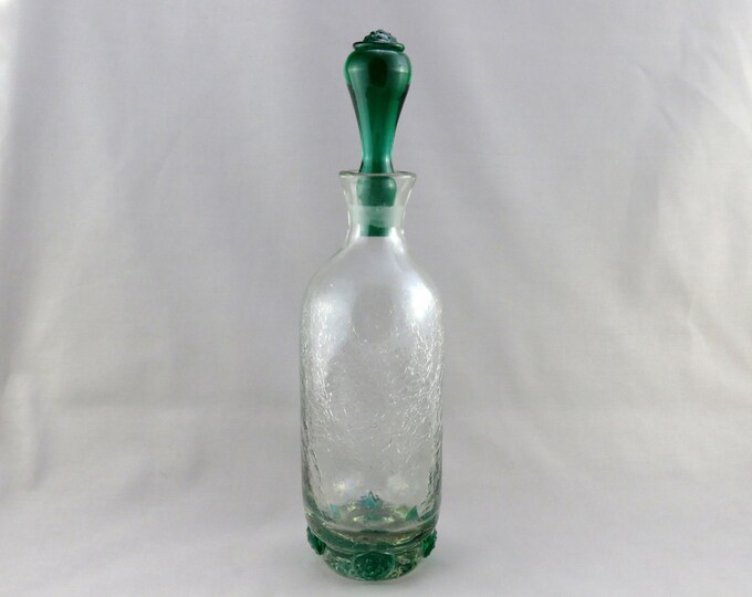 Blenko C 445D Crystal Crackle Glass Decanter W Emerald Prunts & Narrow ...