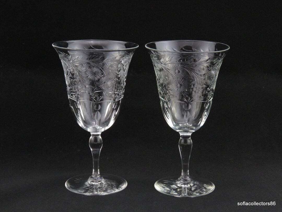 Webb Corbett Crystal Water or Wine Goblets / Glasses Daisy Pattern ...