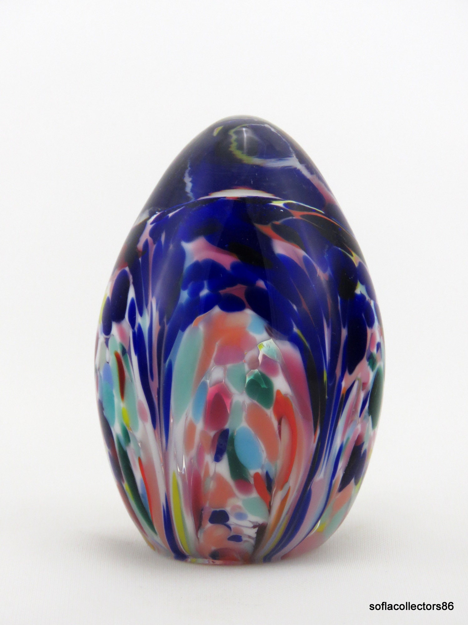 Art & Collectibles Shelf Decor Glass Art MCM Blue and Yellow Glass Egg ...