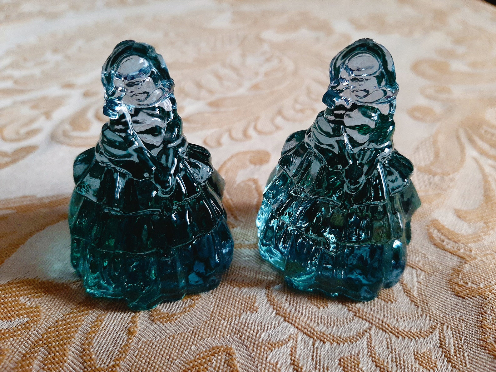 Vintage Blue Glass Boyd Crystal Art Glass Colonial Lady Louise SET of 2 ...