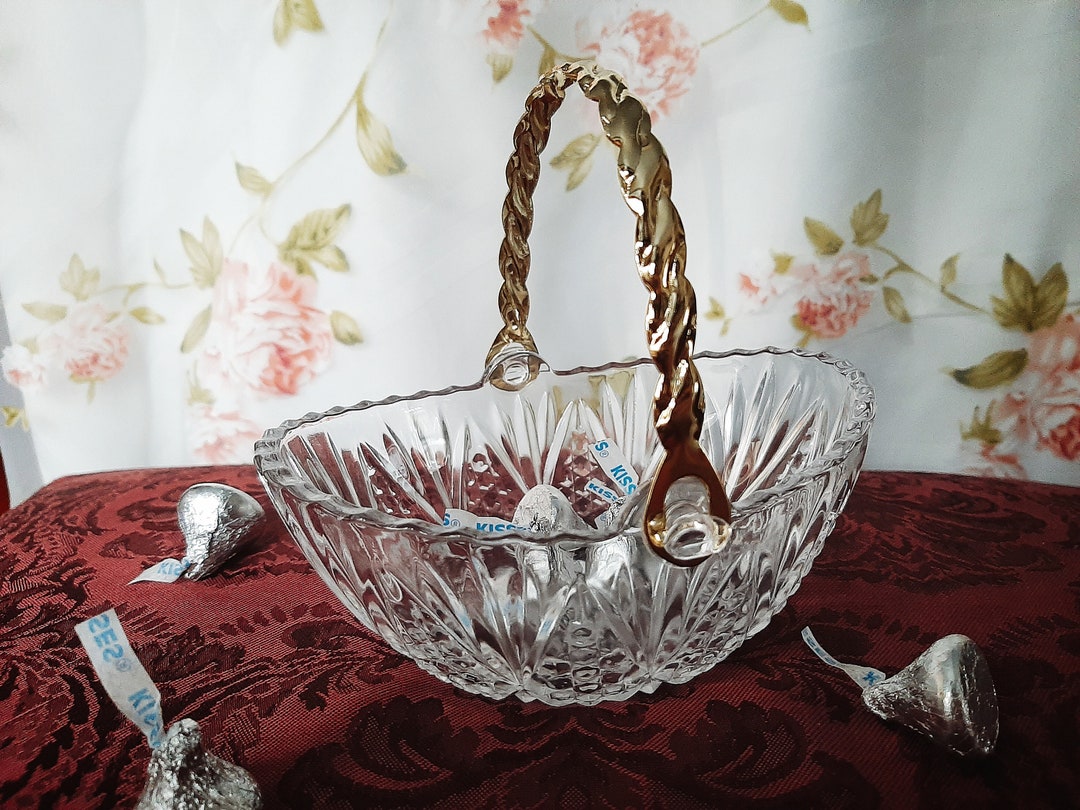 Mikasa Crystal Basket Handled Basket Ca 80 / 90s Tender Rose Pattern ...
