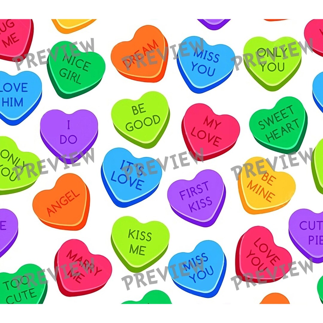 Conversation Hearts Digital Graphic, Valentine Candy Heart PNG, Pastel ...