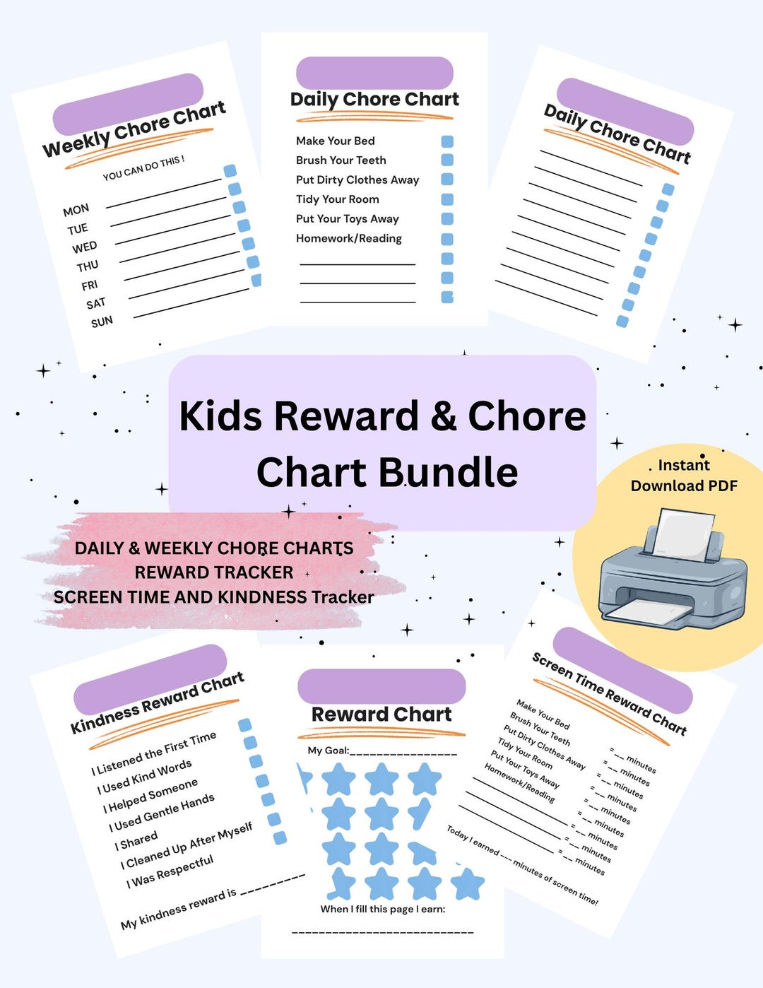 Kids Reward & Chore Chart Bundle - PURPLE - Etsy