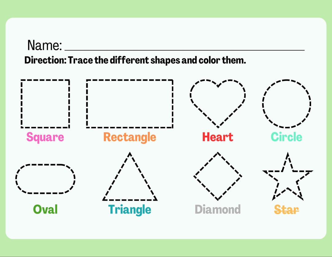 Shapes Tracing Worksheet for Kids Preschool Learning Activity Printable ...