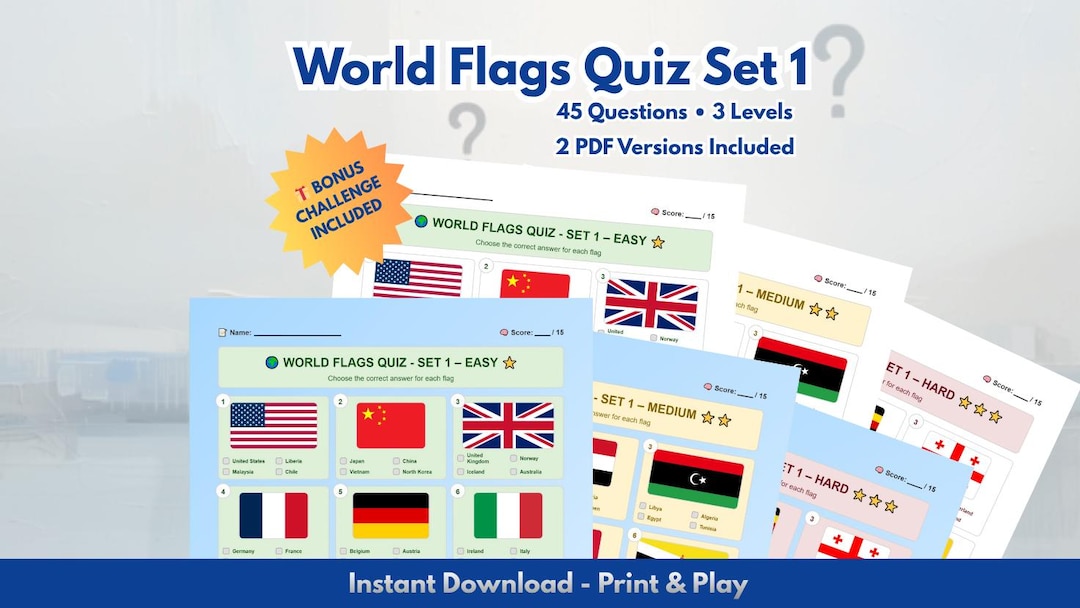 World Flags Quiz Printable | Geography Game for Kids & Adults | Mixed ...