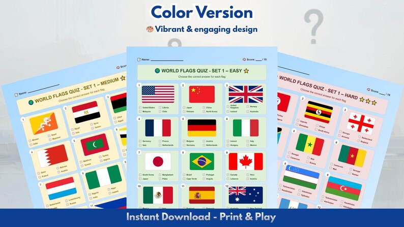 World Flags Quiz Printable | Geography Game for Kids & Adults | Mixed ...