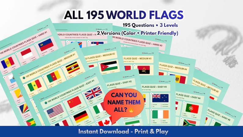 195 World Flags Quiz Printable | All Countries Flags | Ultimate ...