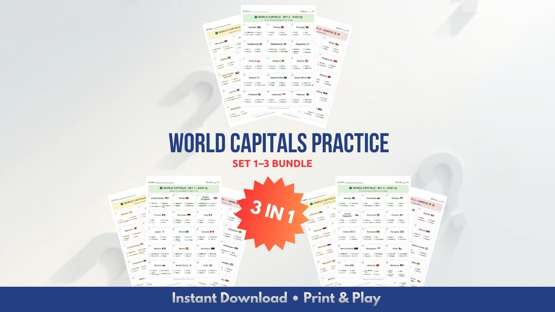 World Capitals Quiz Bundle | Set 1-3 Complete Pack | 135 Questions ...