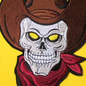 Large Embroidered Cowboy Skull Applique Patch, Skull, Skeleton, Cowboy ...