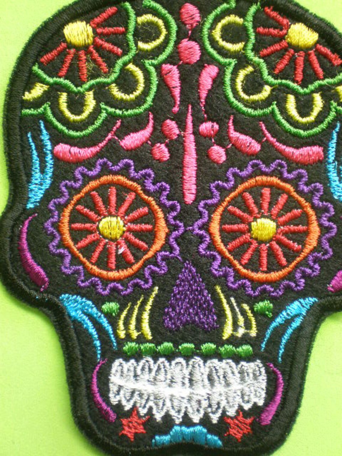 Small Embroidered Sugar Skull Iron on Patch, Day of the Dead Applique ...