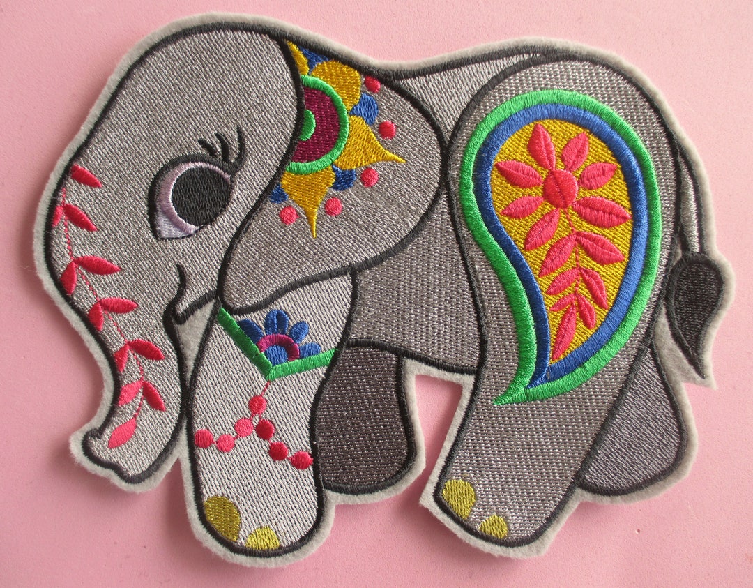 Extra Large Embroidered Elephant Applique Patch, Mehndi Jungle Elephant ...