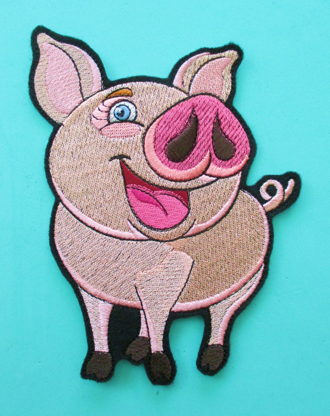 Large Embroidered Pink Pig Applique Patch Little Piggy Pink | Etsy