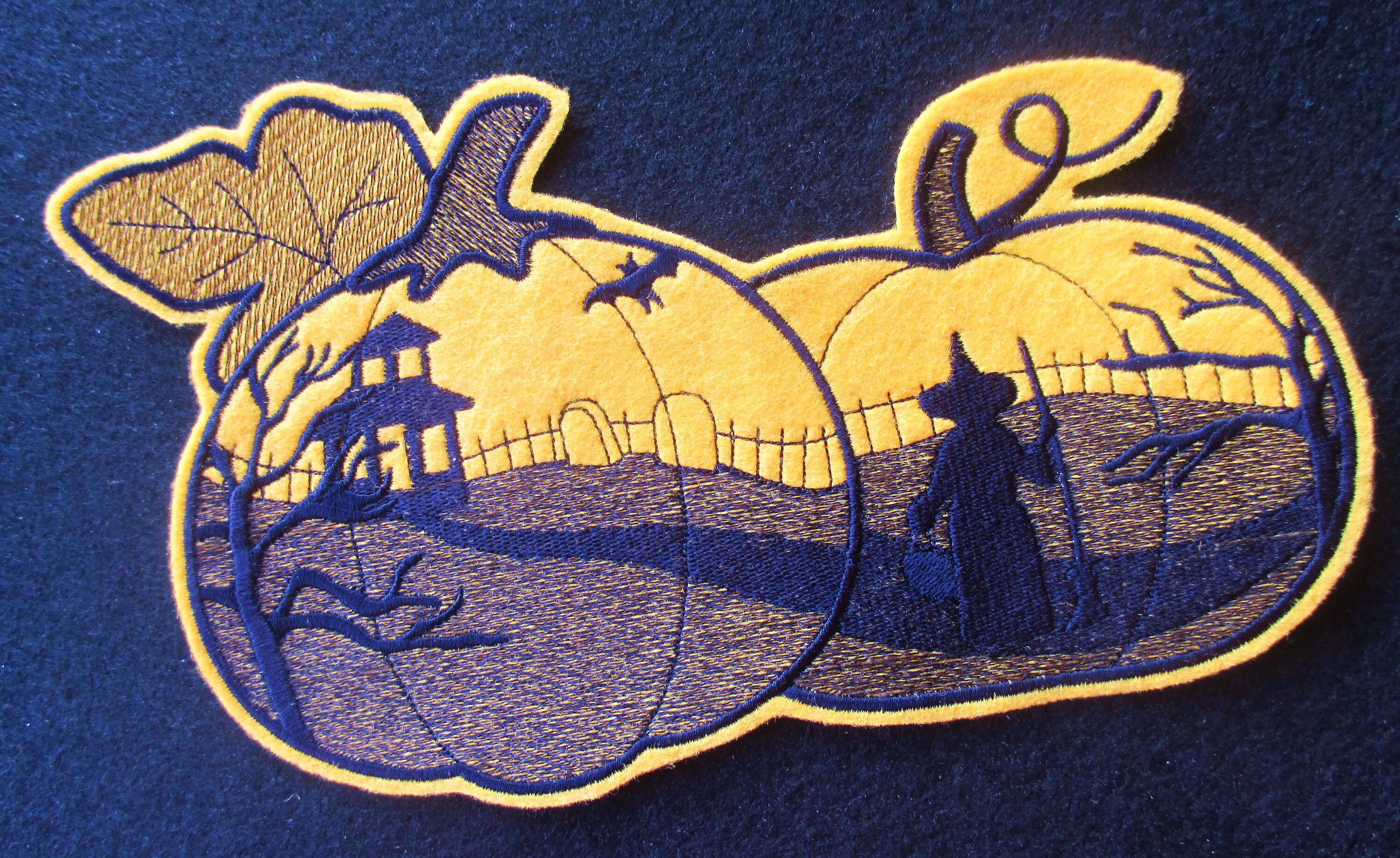 XL Embroidered Pumpkin with Halloween Scene Applique Patch | Etsy