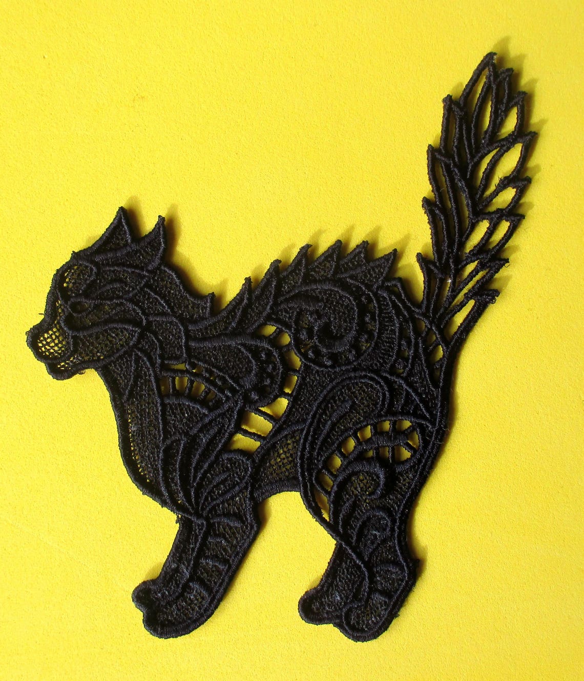 Large Embroidered Black Cat Lace Applique Halloween Black | Etsy