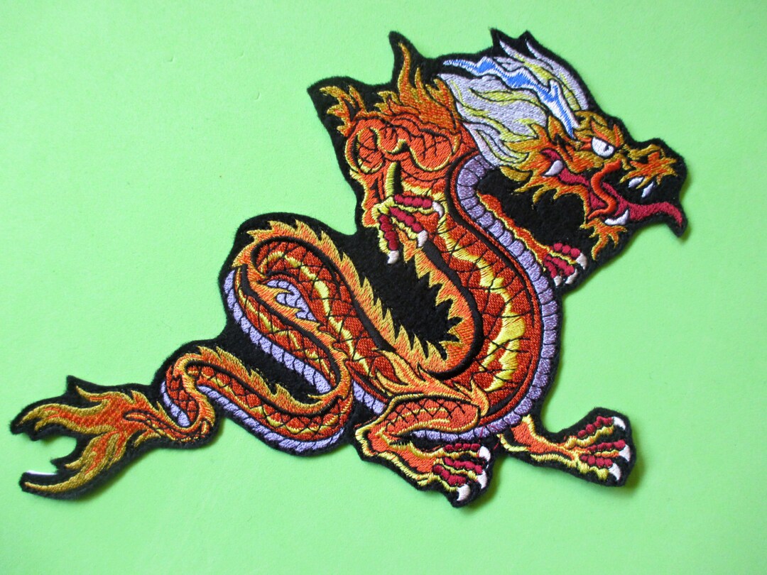 Ex. Large Embroidered Chinese Dragon Applique Patch, Jacket Patch ...