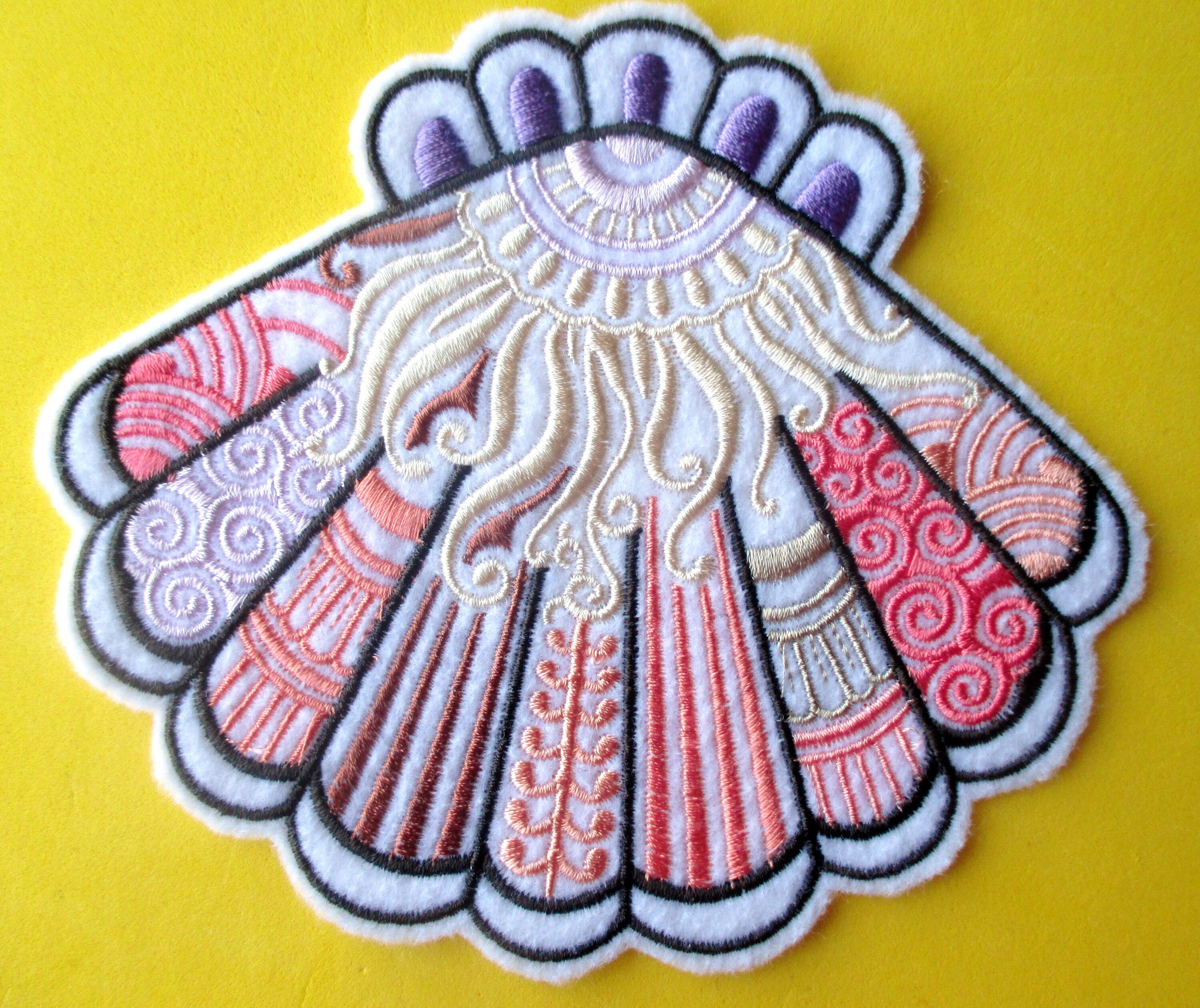 Large Embroidered Sea Shell Applique Patch Mehndi Style Wall - Etsy
