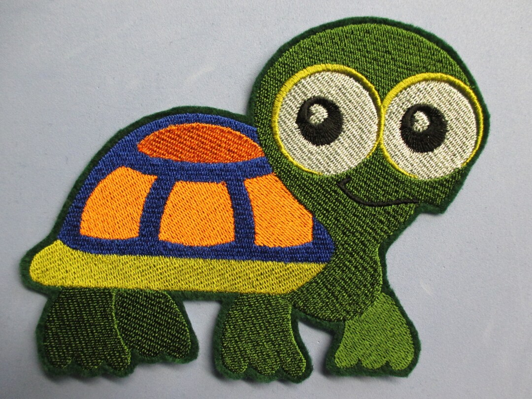 Jumbo Embroidered Boy Wide Eyed Turtle Applique Patch, Iron on or Sew ...