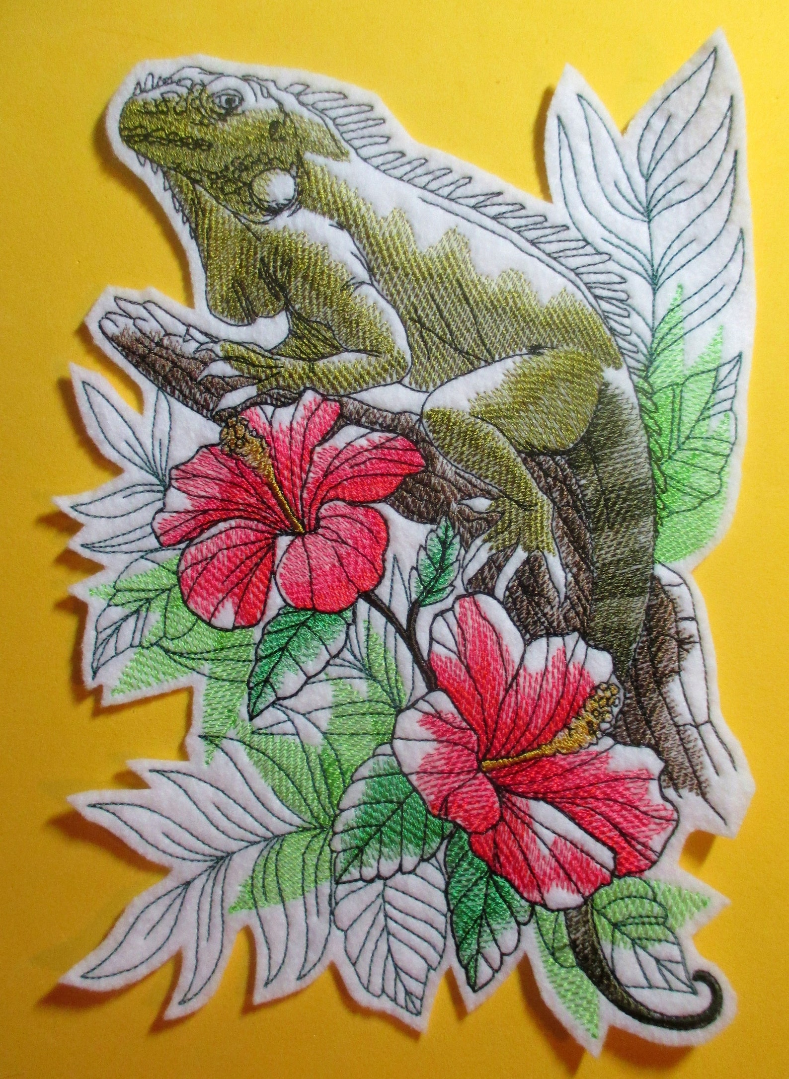 JUMBO Embroidered Iguana Applique Patch, Iron on or Sew On, Beach House ...