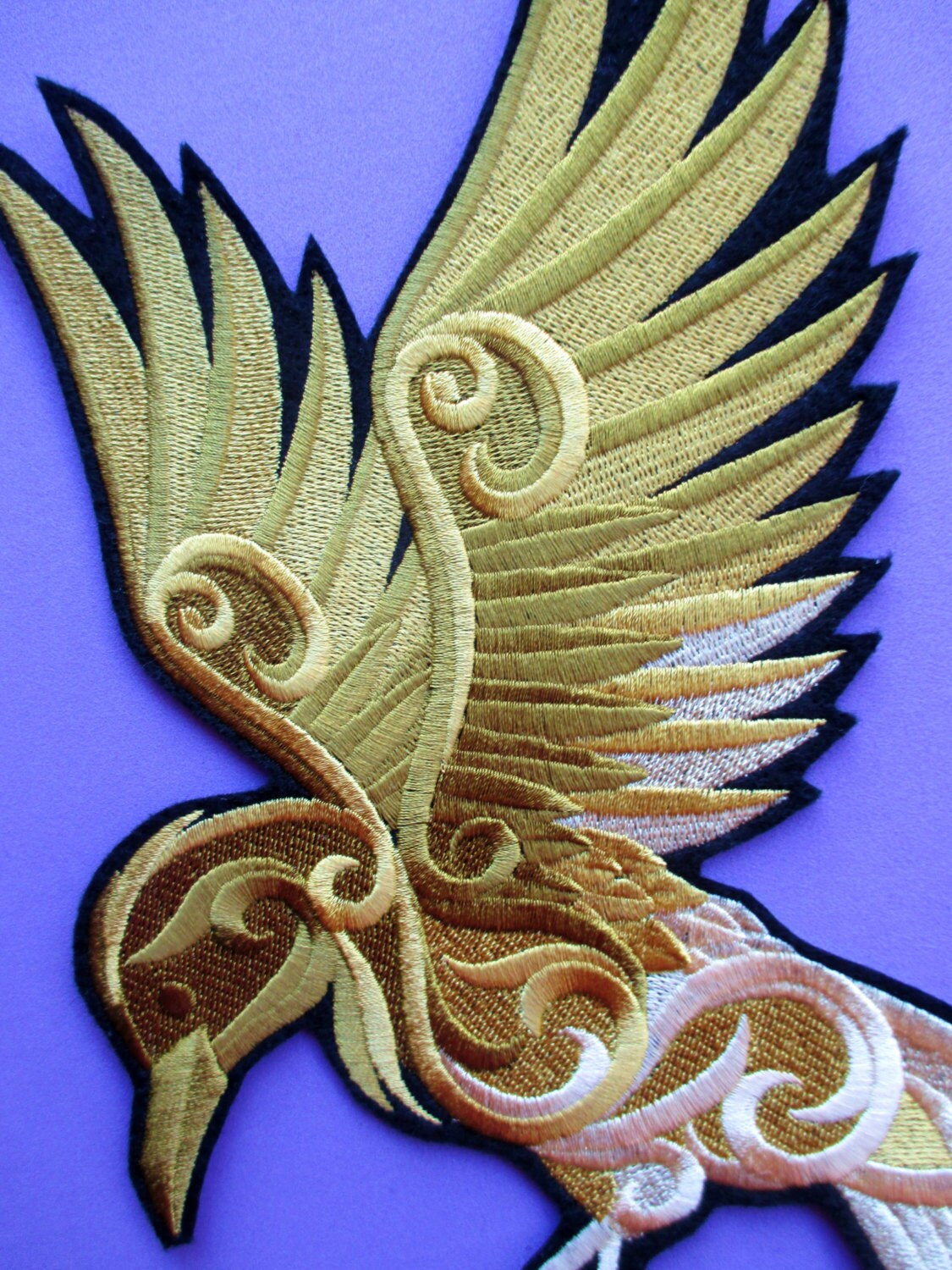 XL Embroidered Gold Baroque Raven Applique Patch Biker Patch - Etsy