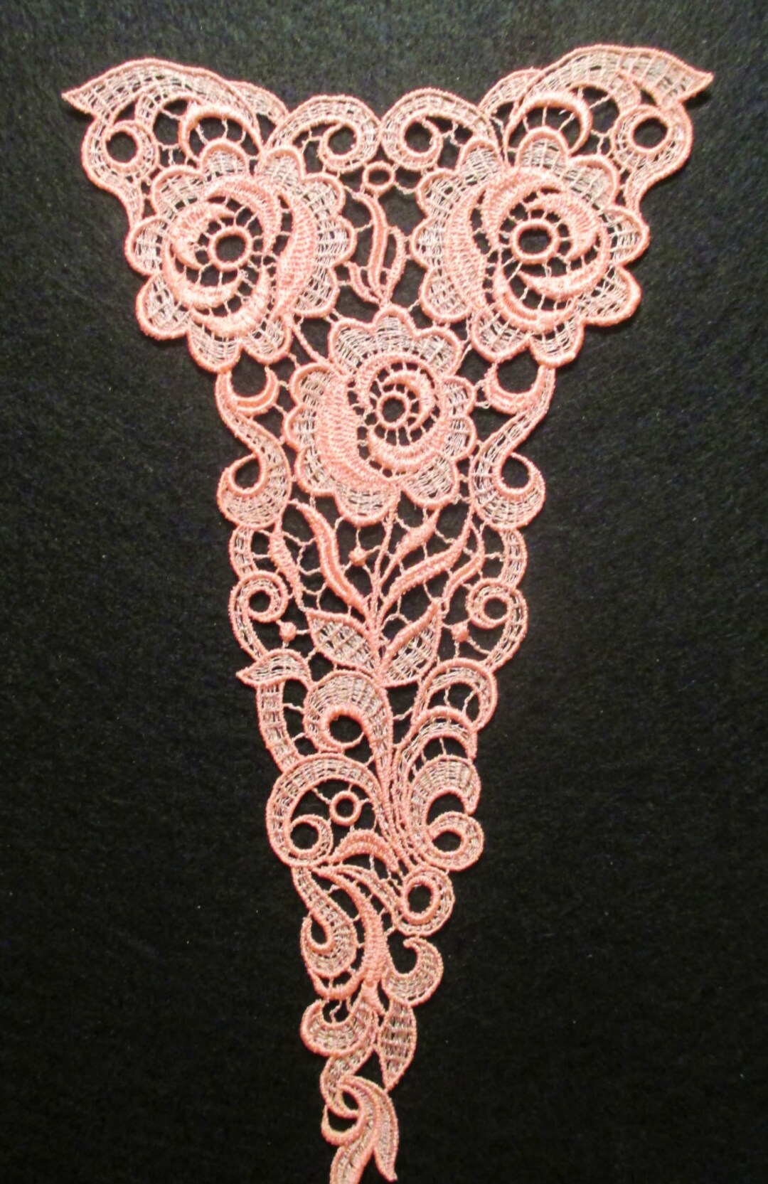 Large Embroidered Salmon Pink Inset Lace, Neckline Lace, Collar Lace ...