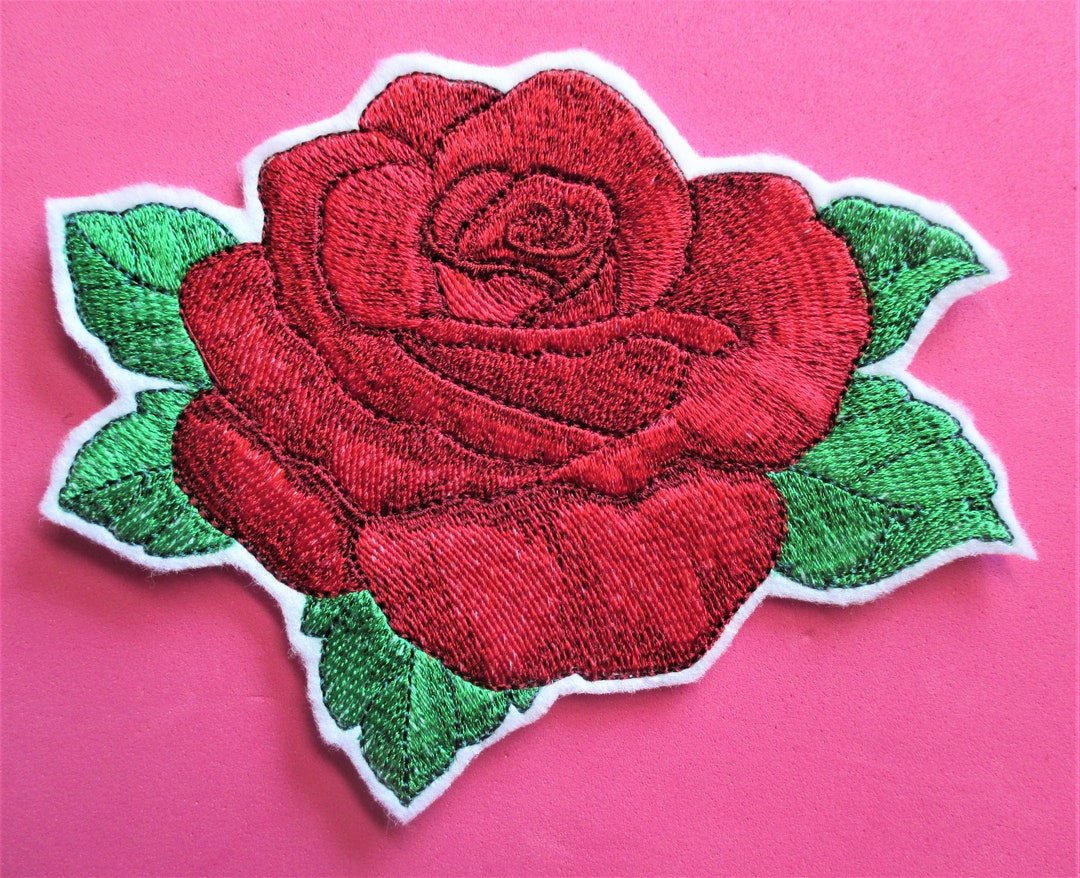 Large Embroidered Rose Applique Patch, Valentine, Wedding, Red Roses ...