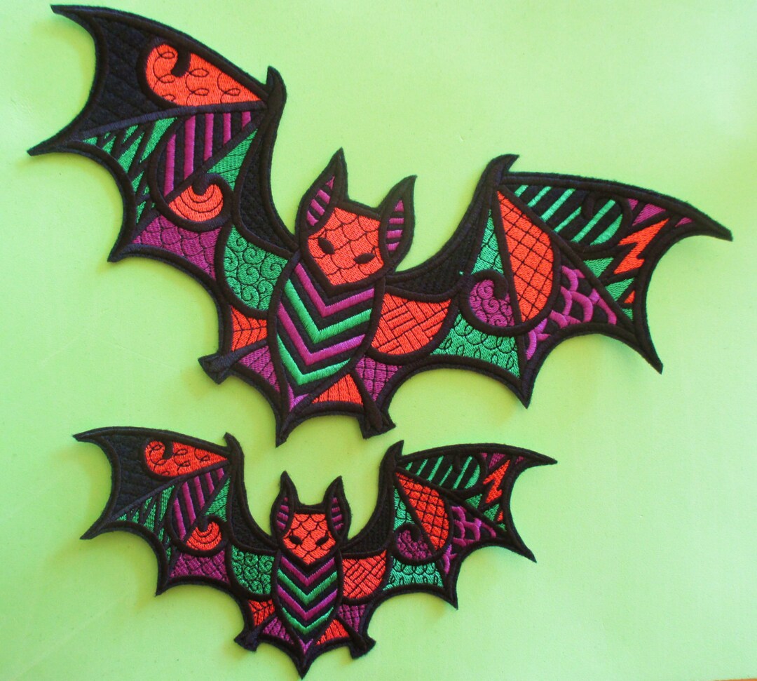Embroidered Bat Applique Patch, Iron on or Sew On, Black Work With ...