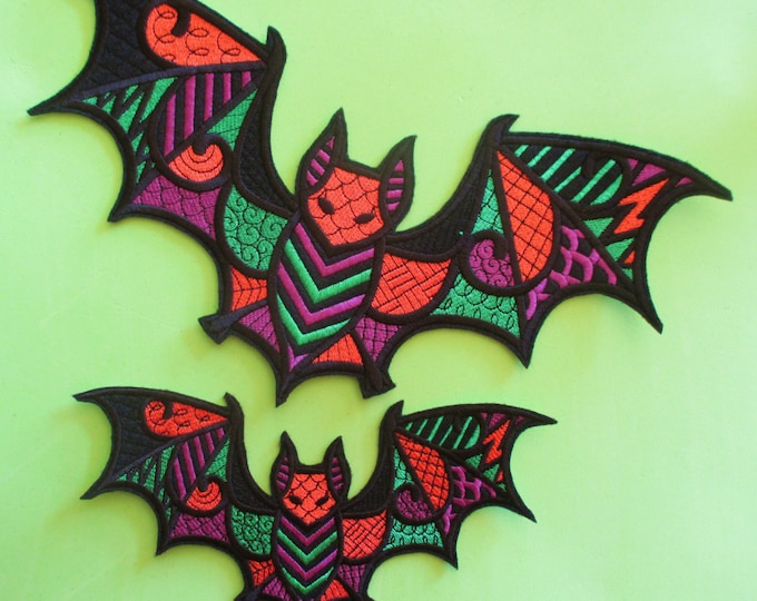 Embroidered Bat Applique Patch, Iron on or Sew On, Black Work With ...