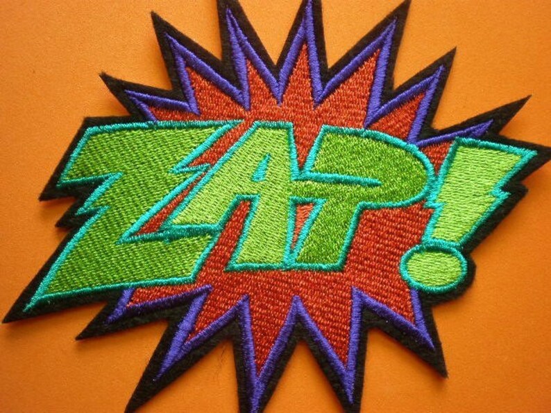 Large Embroidered ZAP Iron-on Patch Super Hero Patch Bright - Etsy