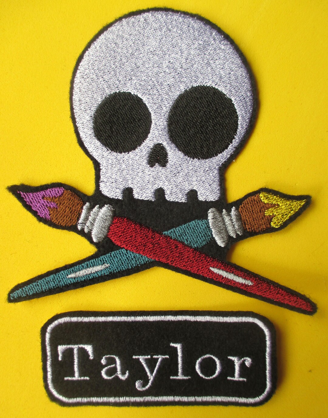 Embroidered Skully Artist Applique Patch With Name Tag , Skull ...