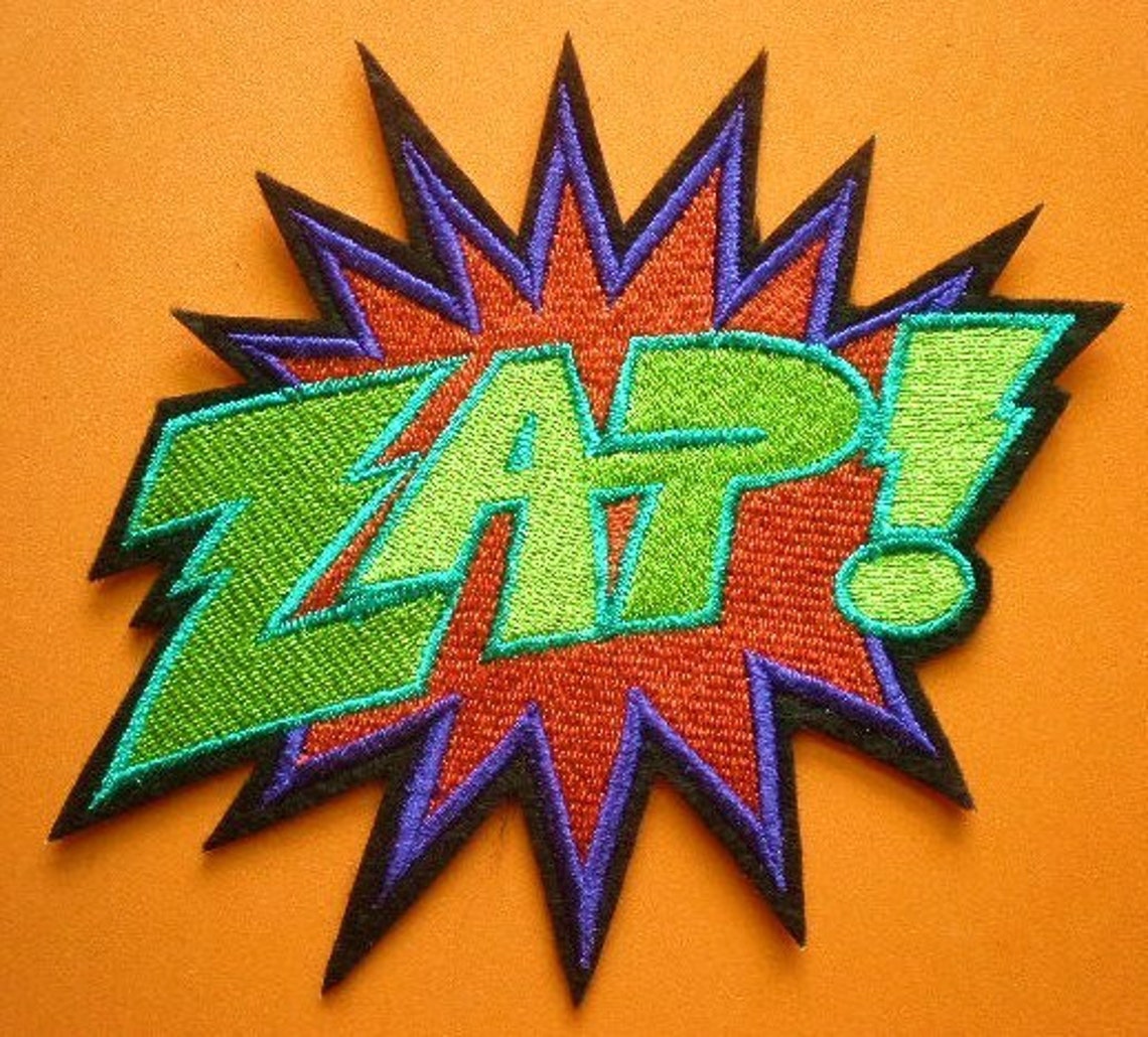 Large Embroidered ZAP Iron-on Patch, Super Hero Patch, Bright Colors ...